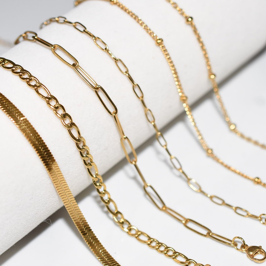 18k Gold Satellite Chain Necklace , Paperclip Chain Necklace , Gold ...