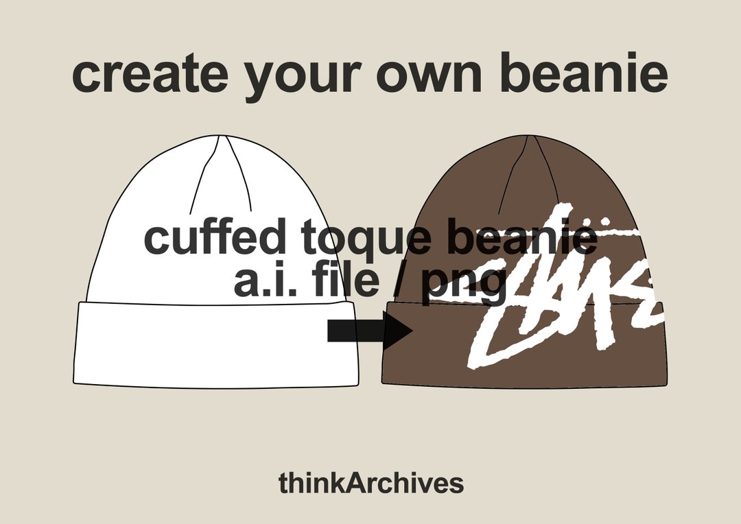 Streetwear Cuffed Toque Beanie Template Vector Mock Up, Tech Pack, Y2K ...