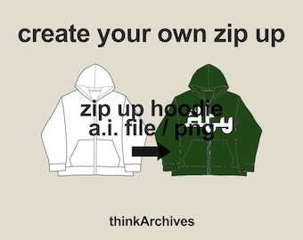 Streetwear Full Zip up Hoodie Template Vector Mock Up, Tech Pack, Y2K ...