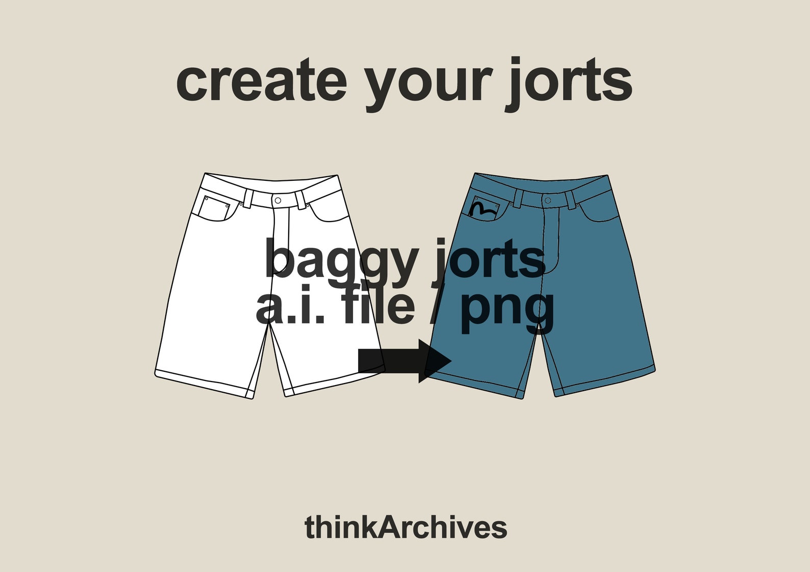 Streetwear Baggy Jean Shorts Jorts Template Vector Mock Up, Tech Pack ...