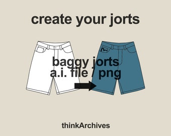 Streetwear Baggy Jean Shorts Jorts Denim Template Vector Mock Up, Tech ...