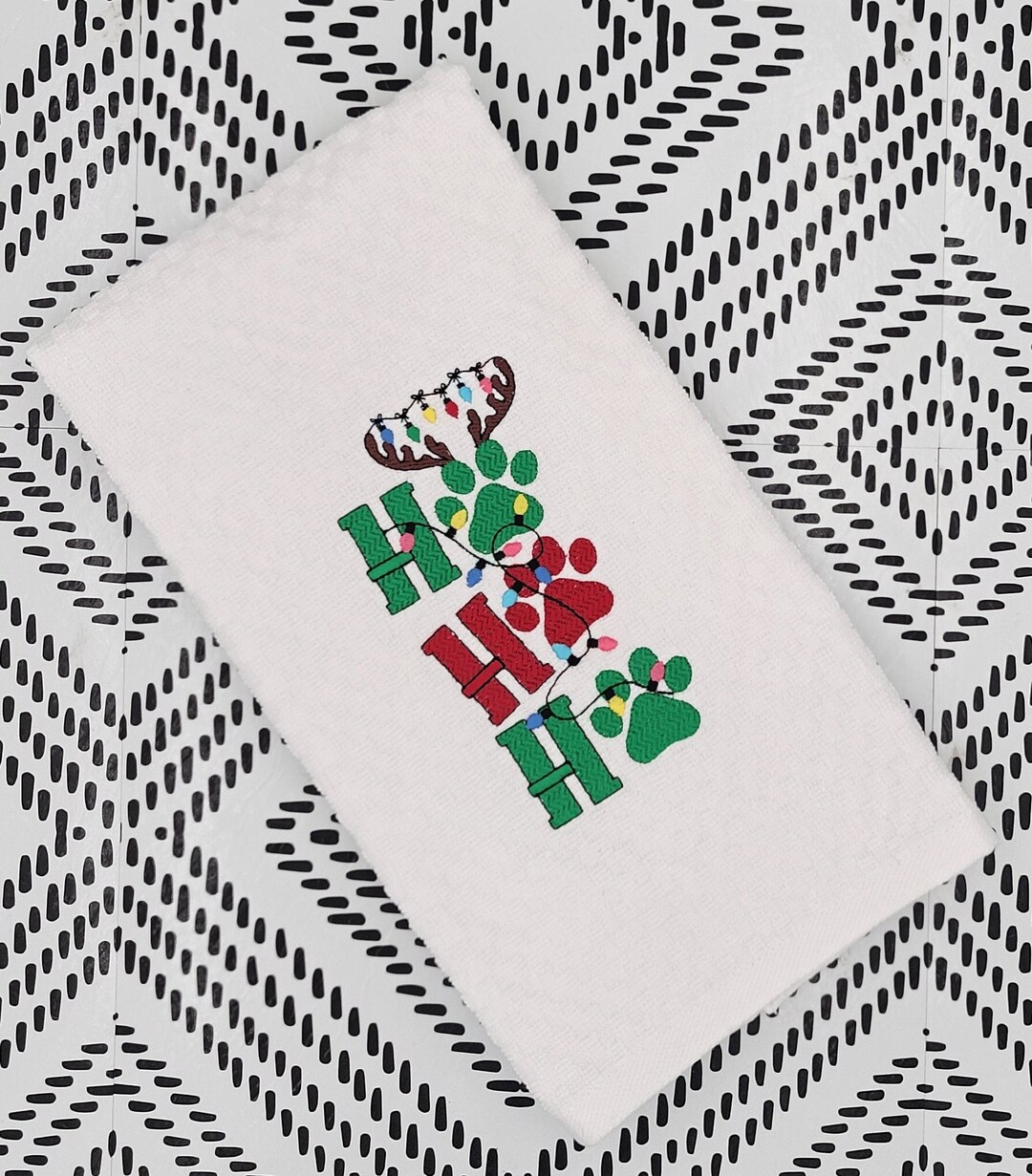 HO HO HO Dog Paw Print With Antlers Christmas Towel White Waffle Weave ...
