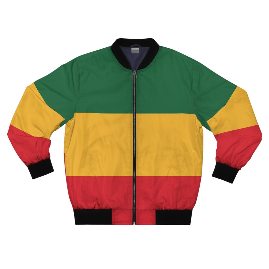Rasta Bomber Jacket: Green, Yellow, Red Reggae Style - Etsy