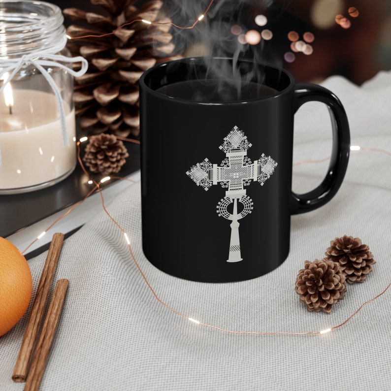 Ethiopian Cross Coffee Mug - Black Ceramic Mug - Etsy