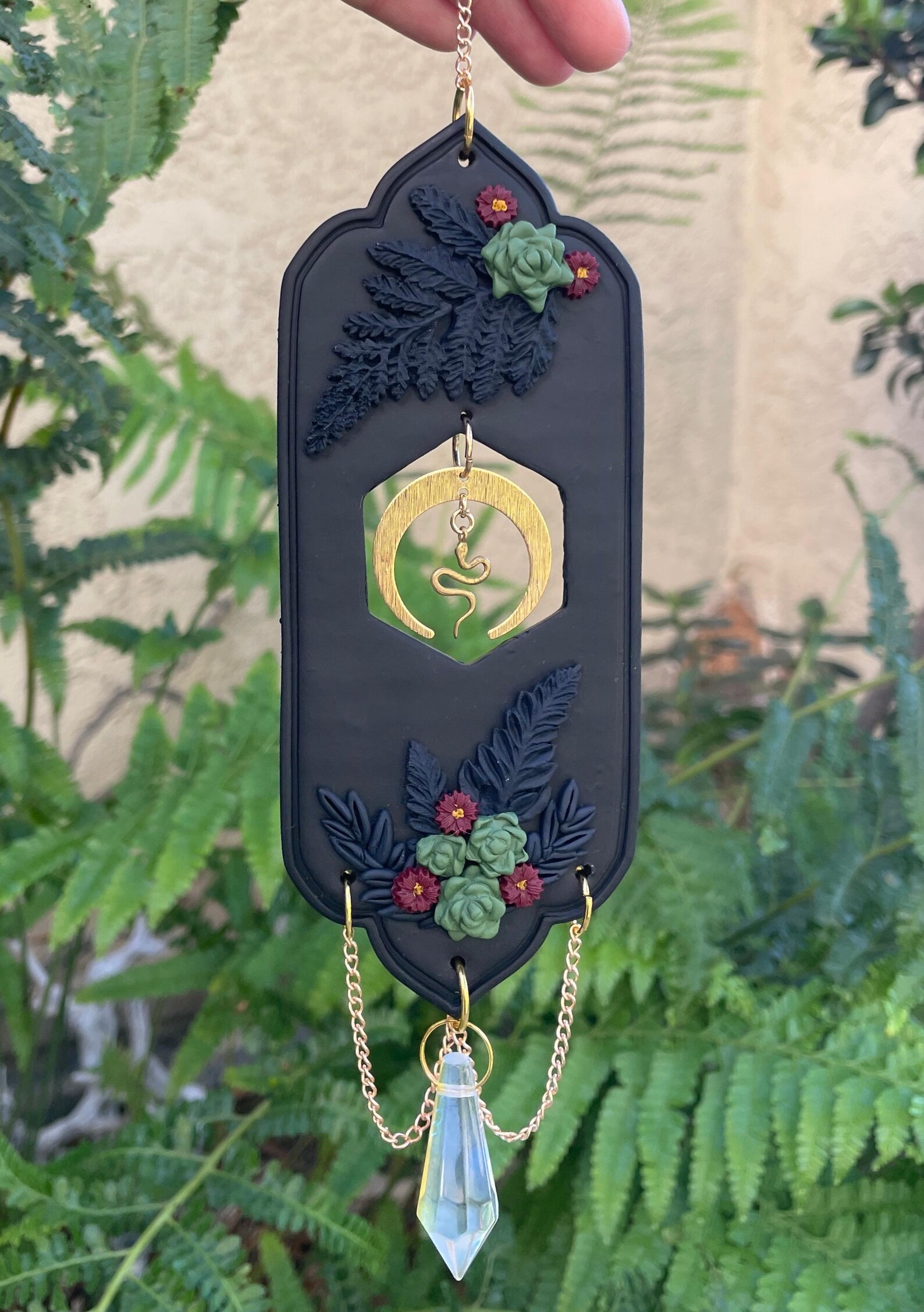 Black Clay Wall or Window Hanging, Crystal, Gothic, Witchy - Etsy