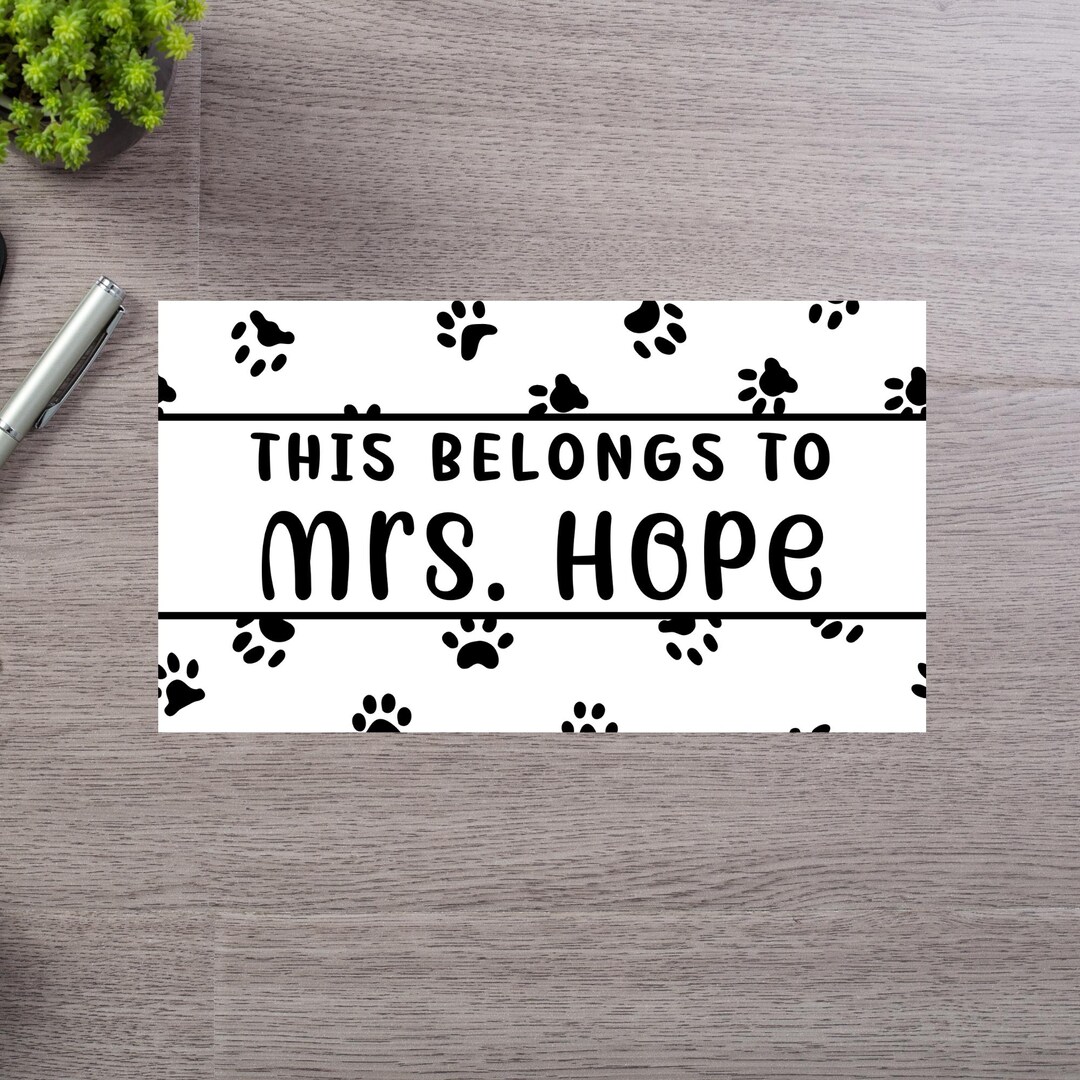 Personalized Paw Print Teacher Book Label, Custom Teacher Name Sticker ...