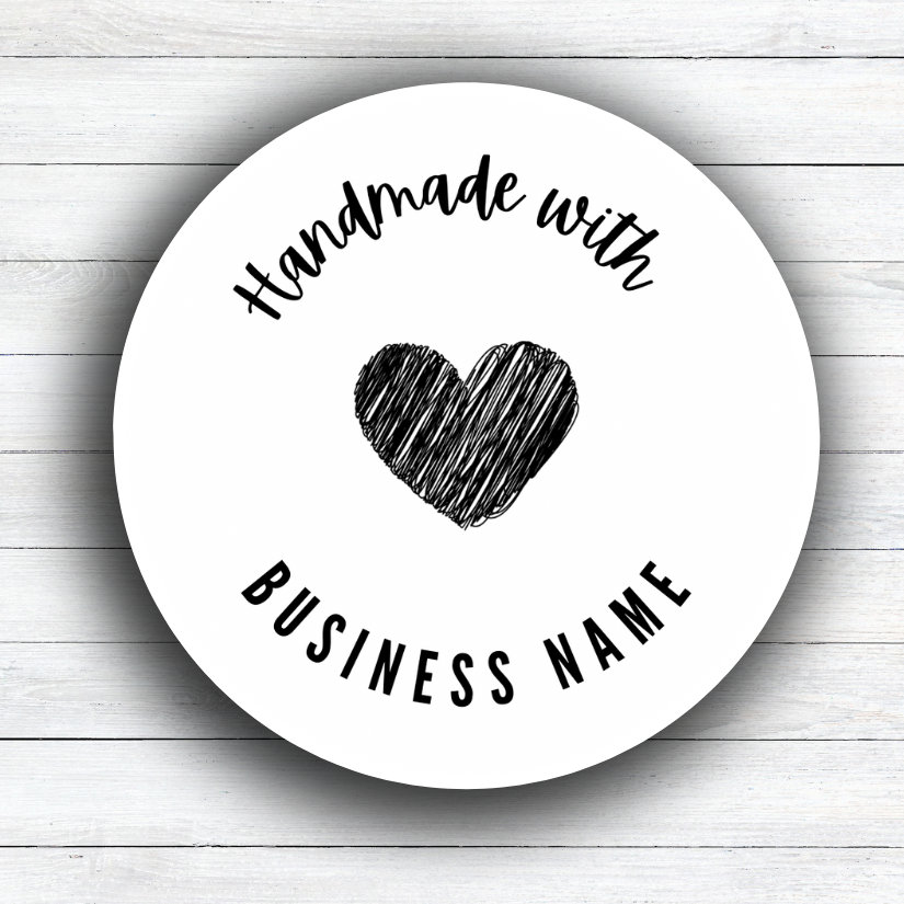 Handmade With Love Sticker, Label Heart, Personalized Sticker, Made ...