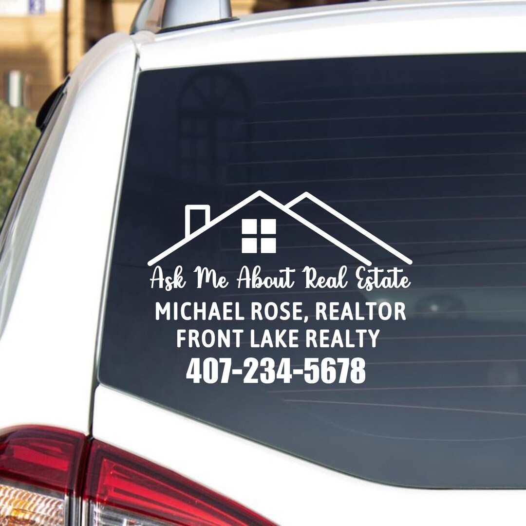 Real Estate Business Name Sticker, Car Window Vinyl Decal, Personalized ...