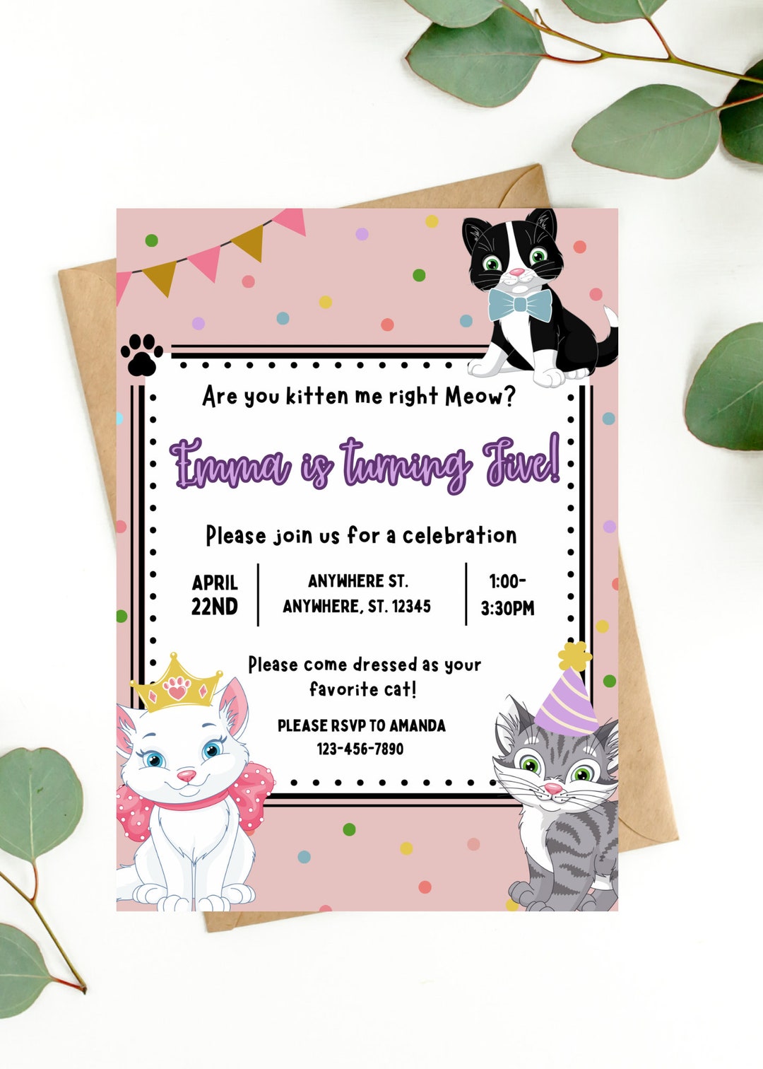 Editable Are You Kitten Me Right Meow Bday Invite - Etsy