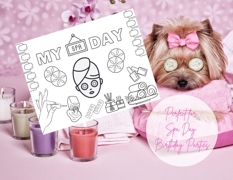 Printable Spa Day Coloring Placemat, Girls Birthday Party Favor ...