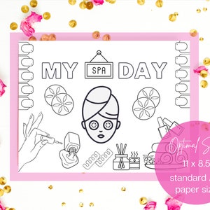 Printable Spa Day Coloring Placemat, Girls Birthday Party Favor ...