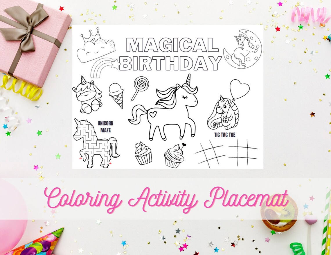 Unicorn Coloring Placemat, Birthday Placemat Printable, Girls Birthday ...