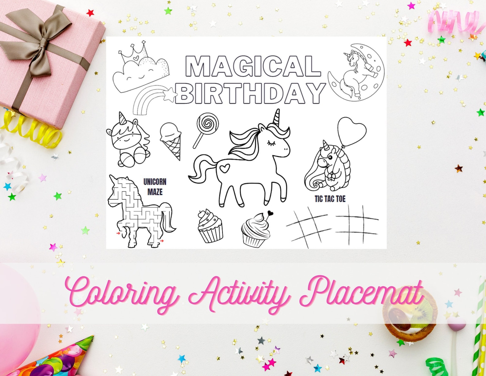 Unicorn Coloring Placemat, Birthday Placemat Printable, Girls Birthday ...