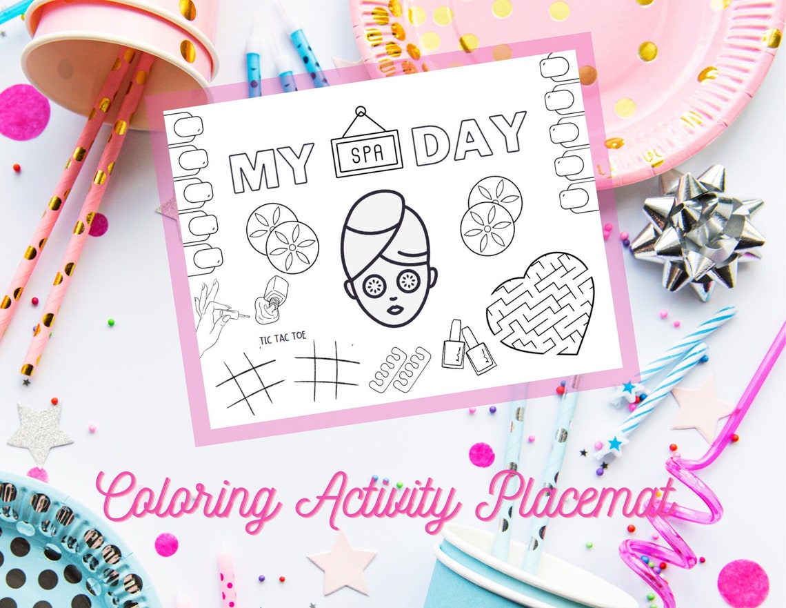 Spa Party Coloring Sheets, Spa Day Coloring Placement, Spa Day Juice ...