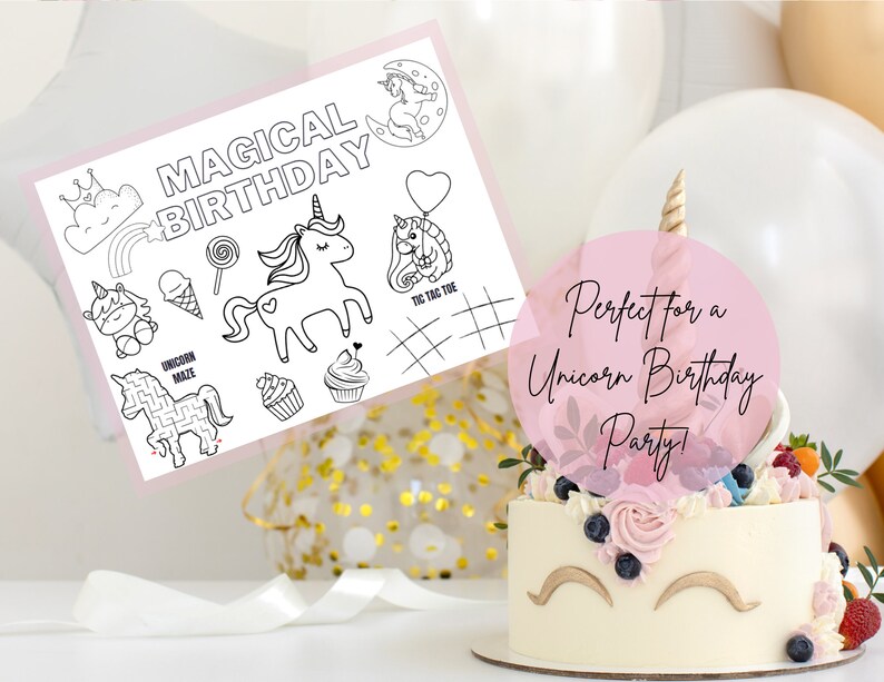 Unicorn Coloring Placemat, Birthday Placemat Printable, Girls Birthday ...