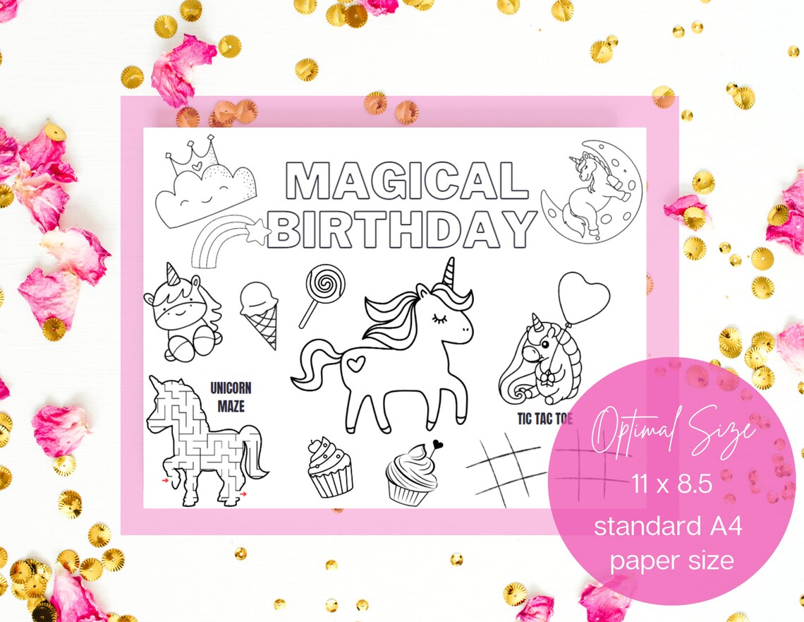 Unicorn Coloring Placemat, Birthday Placemat Printable, Girls Birthday ...