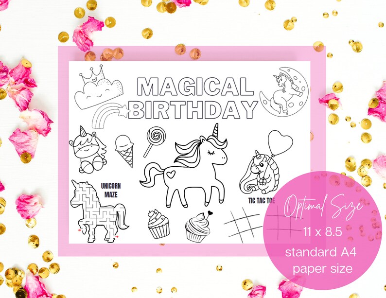 Unicorn Coloring Placemat, Birthday Placemat Printable, Girls Birthday ...