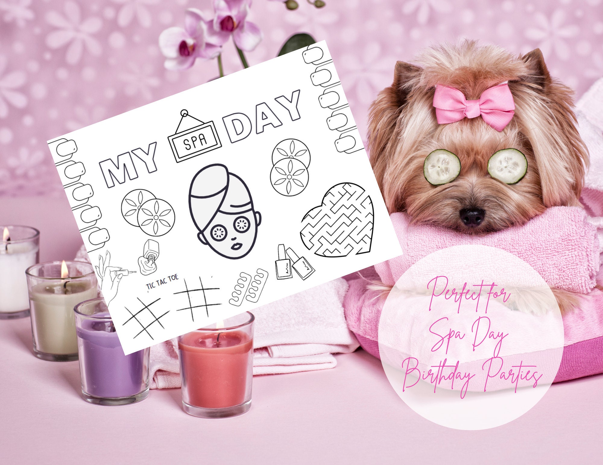 Spa Party Coloring Sheets, Spa Day Coloring Placement, Spa Day Juice ...