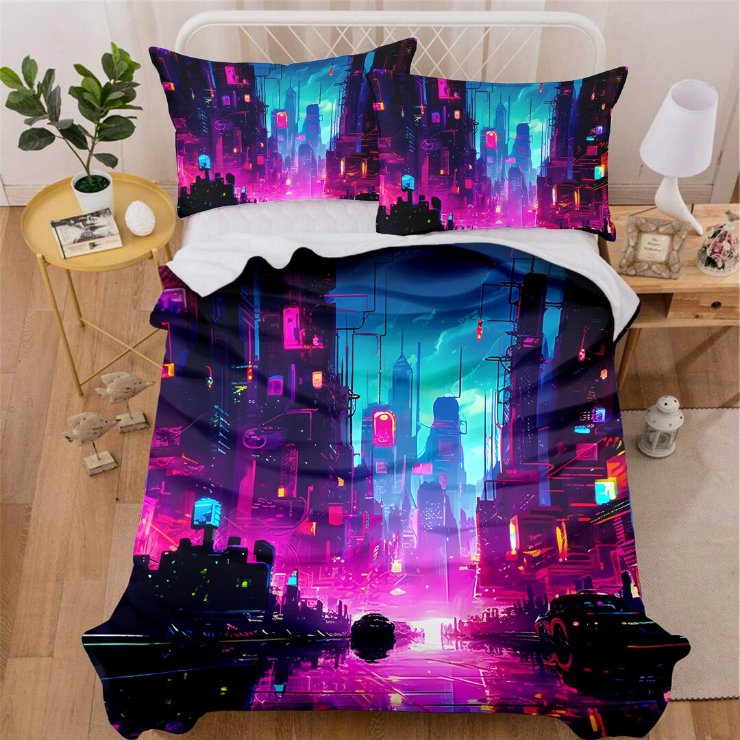 Cyberpunk City Street 3pcs Comforter Set City Streets Bedding - Etsy