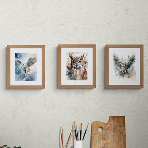 Boho Owl Watercolor Art Print, Bird Wall Art, Boho Great Horned Owl ...