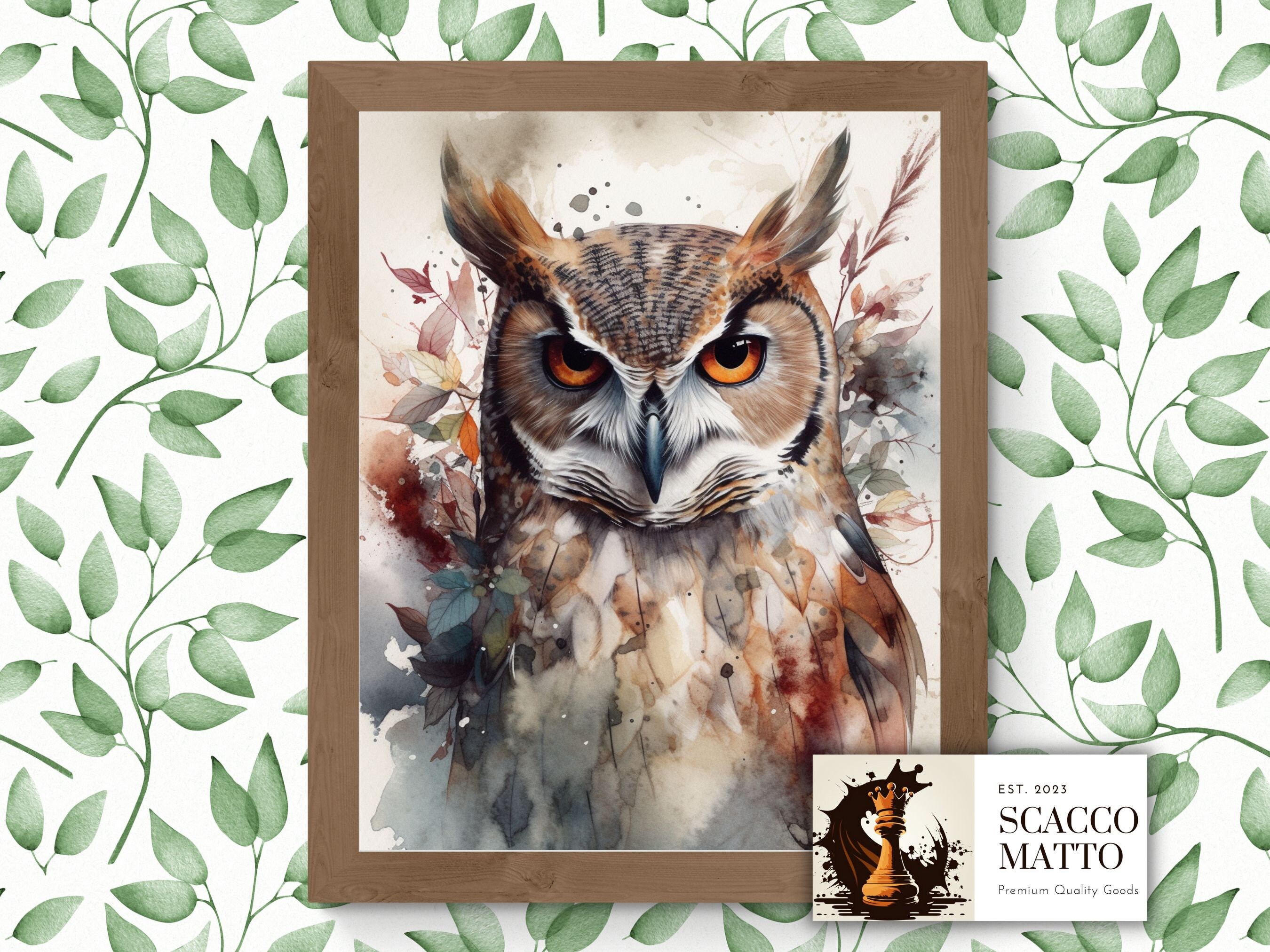 Boho Owl Watercolor Art Print, Bird Wall Art, Boho Great Horned Owl ...