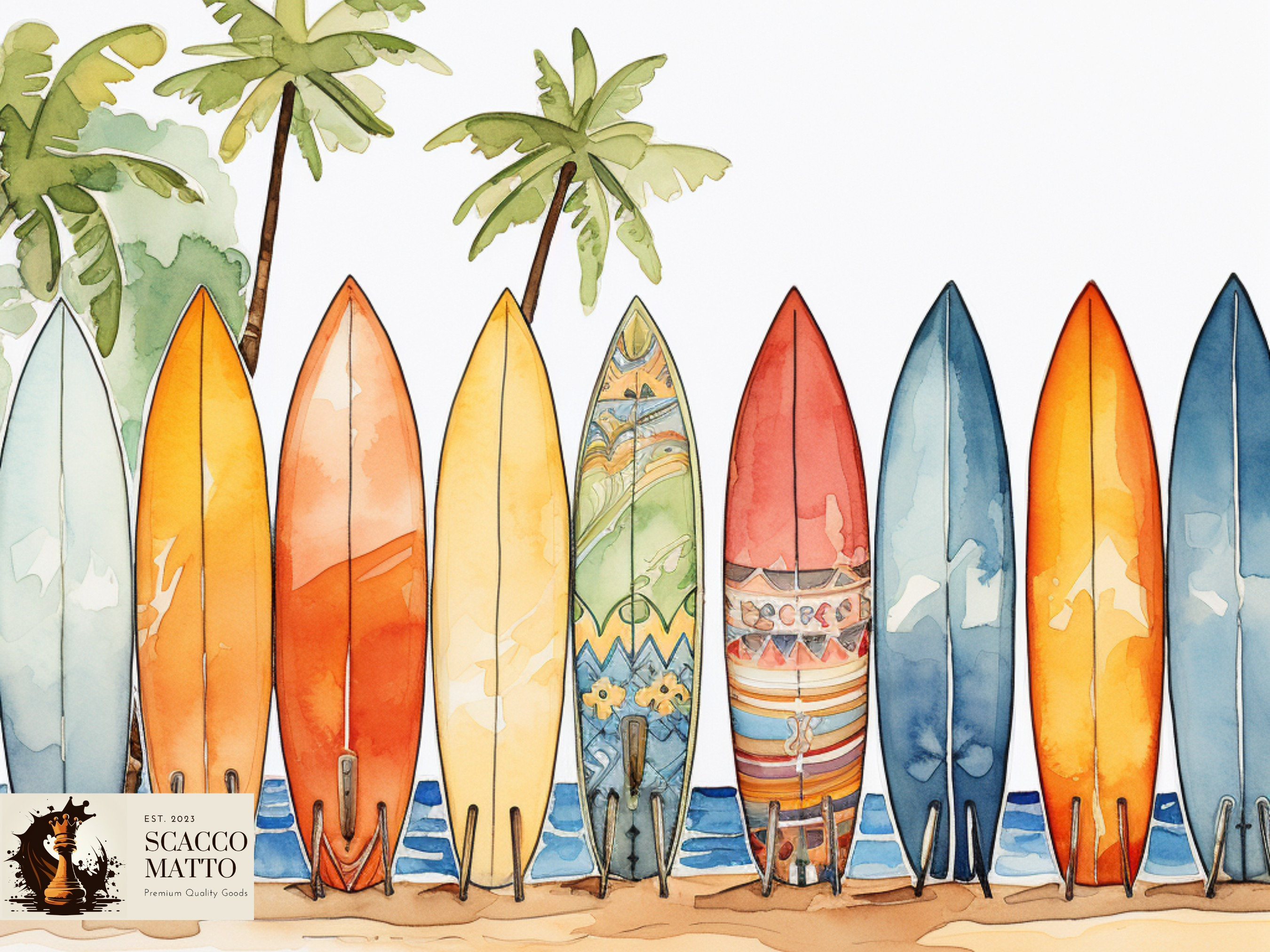 Watercolor Surf Art Nursery or Kids Bedroom Beach Wall Decor Surfboards ...