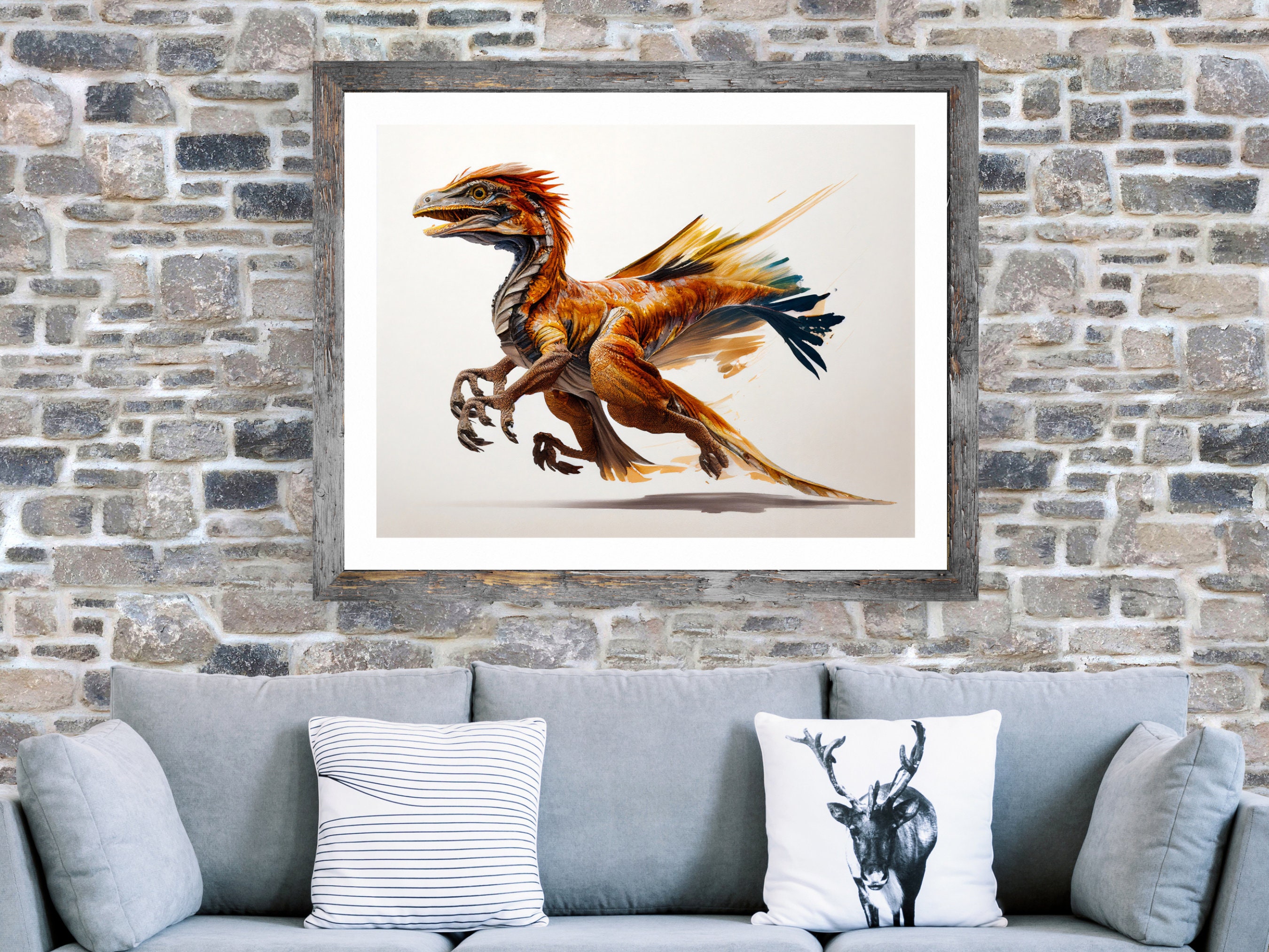 Watercolor Velociraptor Print Matte Paper or Canvas Dinosaur Art Decor ...