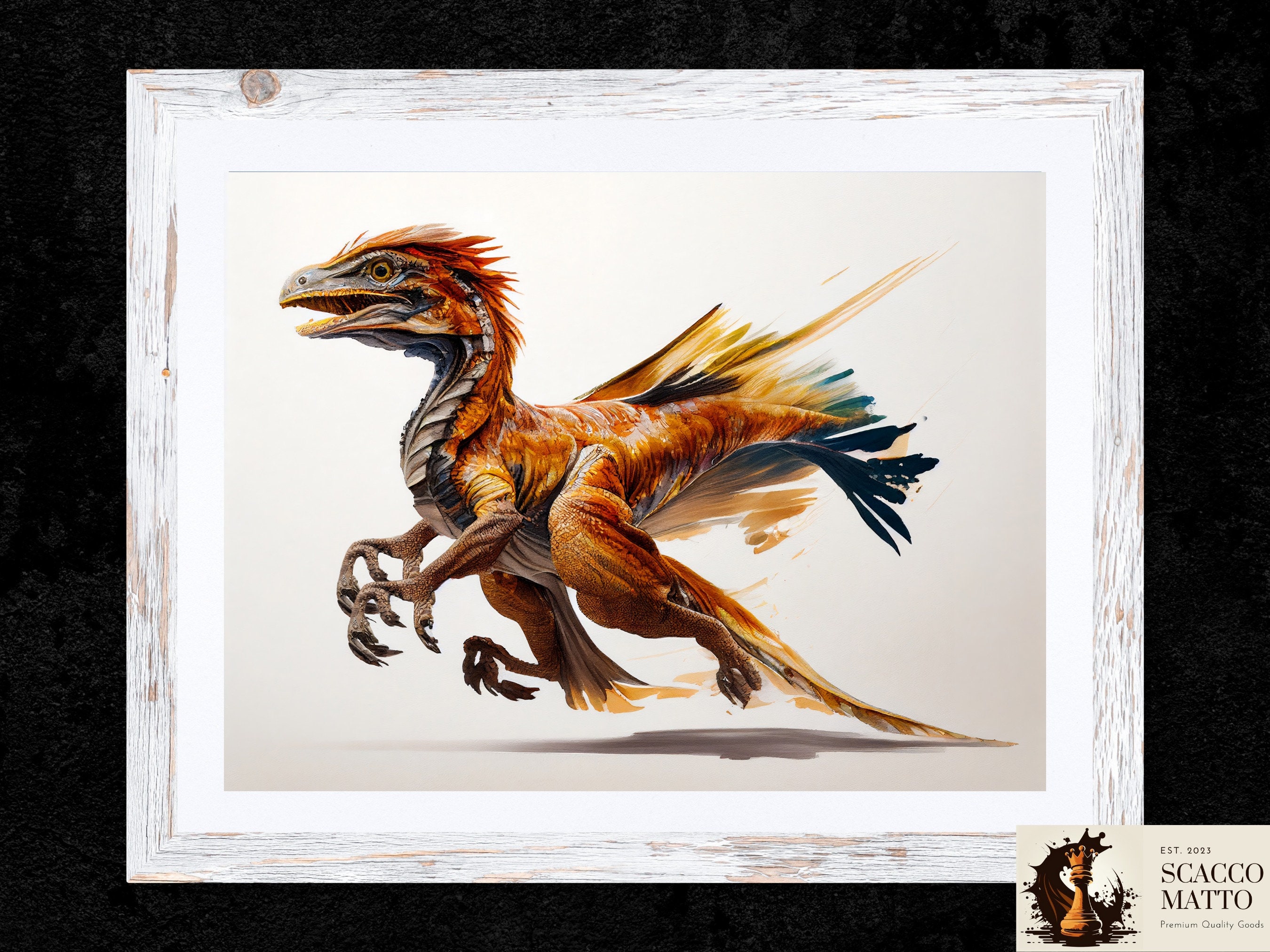 Watercolor Velociraptor Print Matte Paper or Canvas Dinosaur Art Decor ...