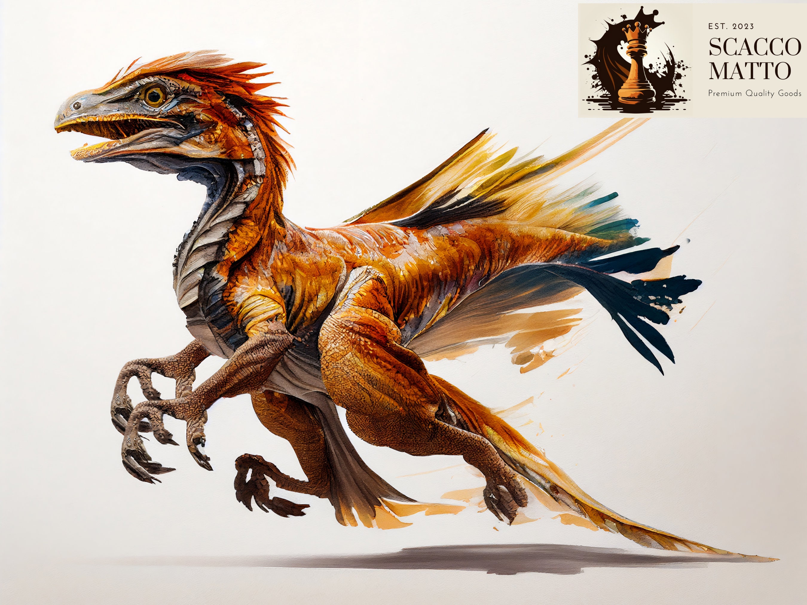 Watercolor Velociraptor Print Matte Paper or Canvas Dinosaur Art Decor ...