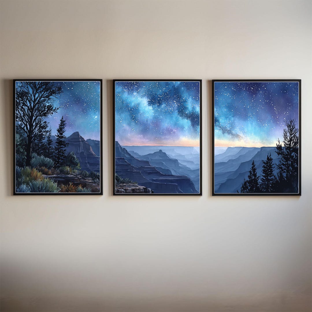 Grand Canyon Night Sky Watercolor – Arizona Triptych Wall Art Print Set ...