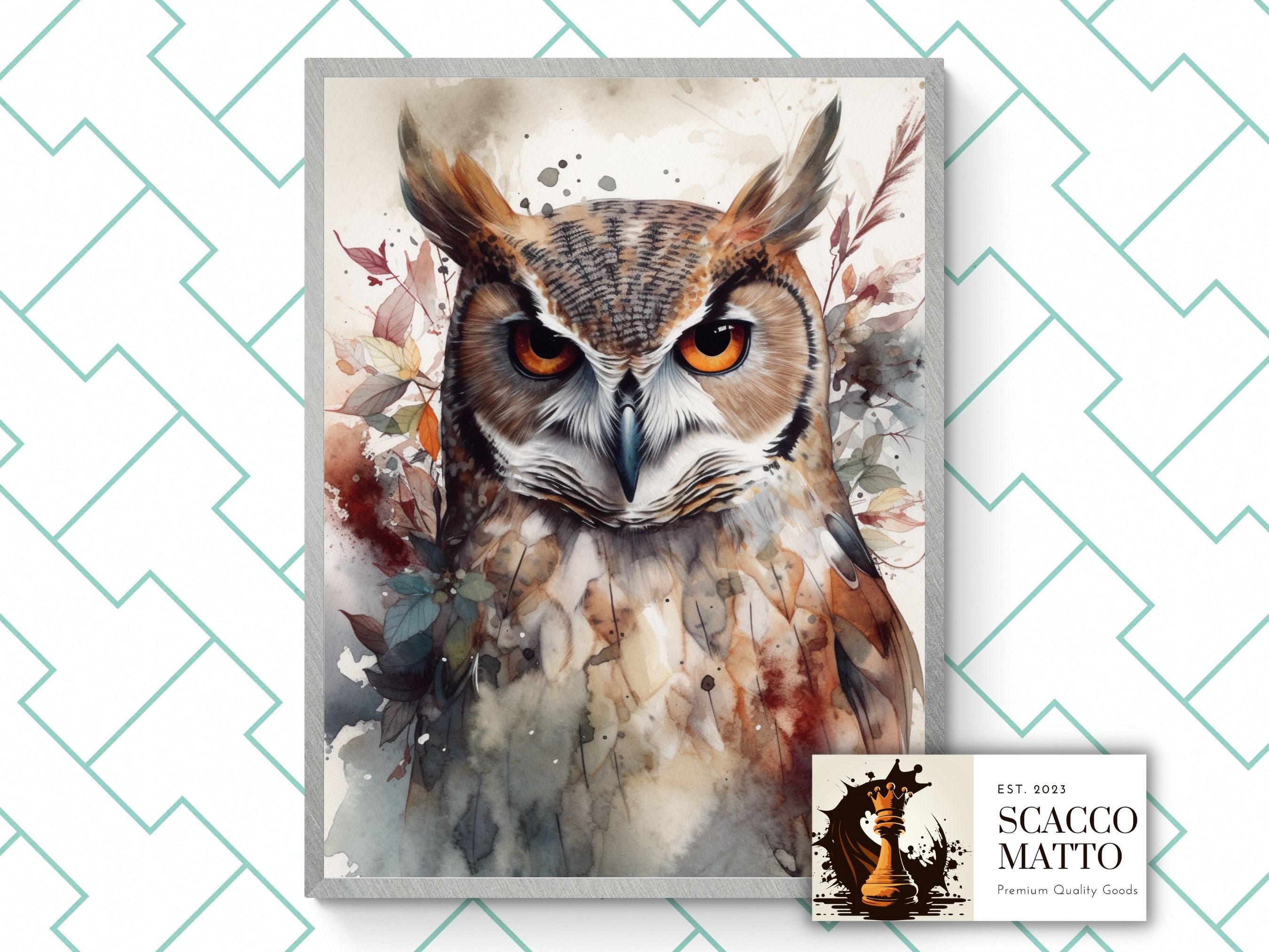 Boho Owl Watercolor Art Print, Bird Wall Art, Boho Great Horned Owl ...