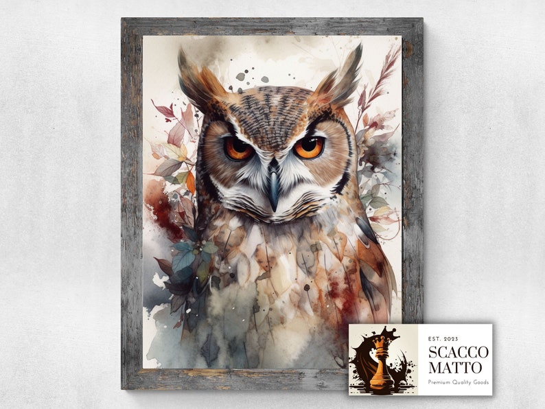 Boho Owl Watercolor Art Print, Bird Wall Art, Boho Great Horned Owl ...
