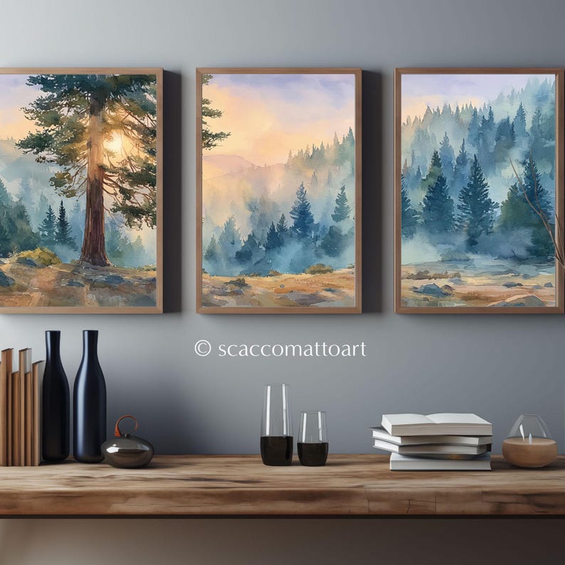 Sentinel Tree Watercolor Art Print – Sequoia National Park Landscape ...