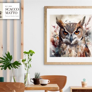 Boho Owl Watercolor Art Print, Bird Wall Art, Boho Great Horned Owl ...