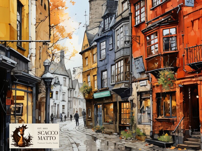 Dublin Street Oil Painting Rainy Dublin Ireland Art Vintage Cityscape ...