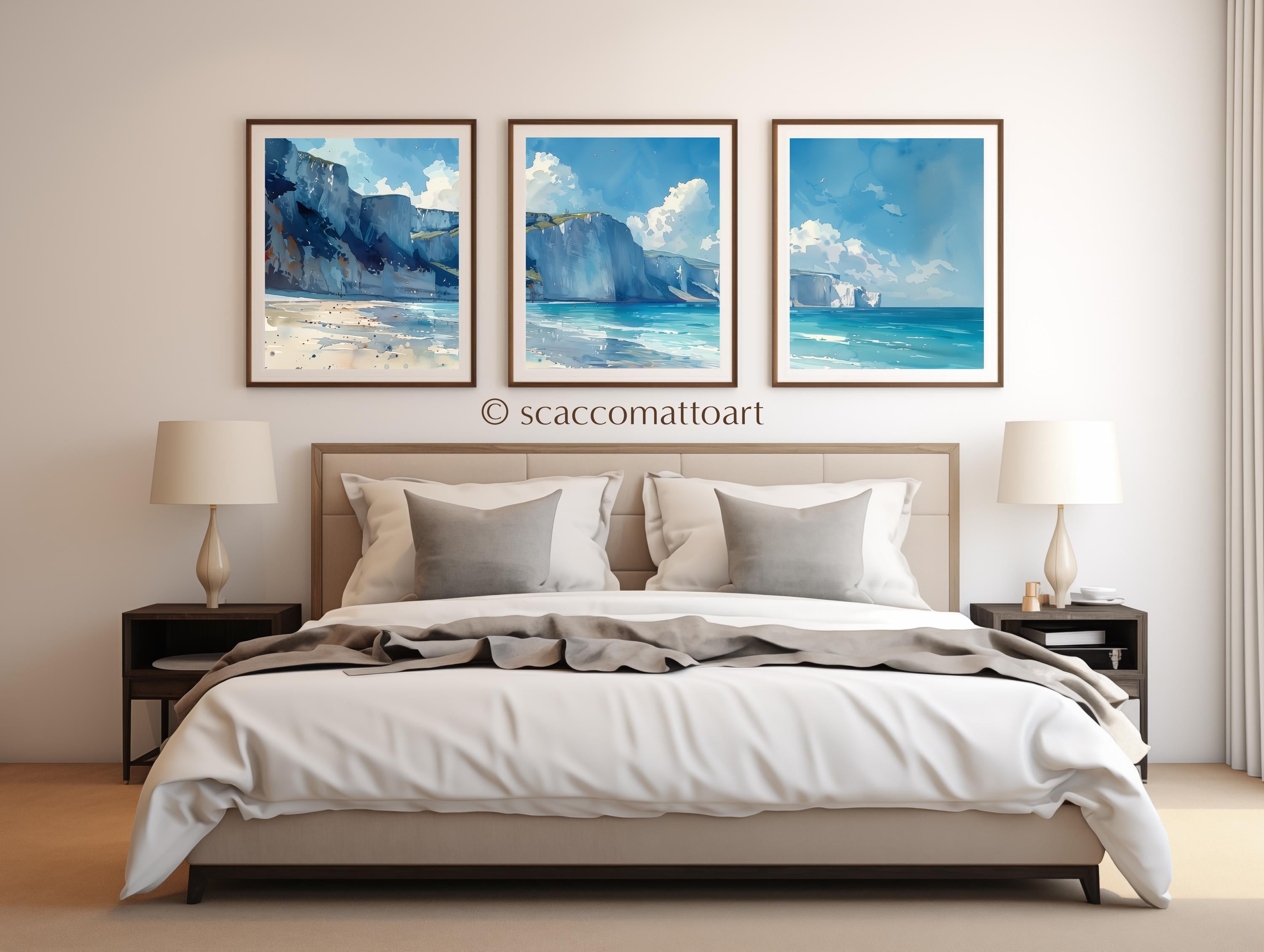White Cliffs of Dover Watercolor Painting: England Coastal Triptych Set ...