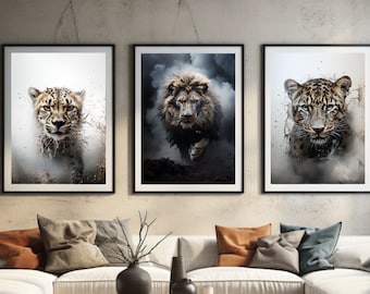 African Animal Triptych Africa Safari 3 Piece Painting Original Art ...