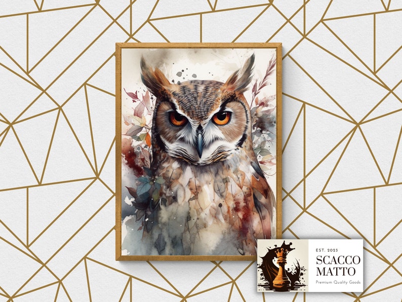 Boho Owl Watercolor Art Print, Bird Wall Art, Boho Great Horned Owl ...