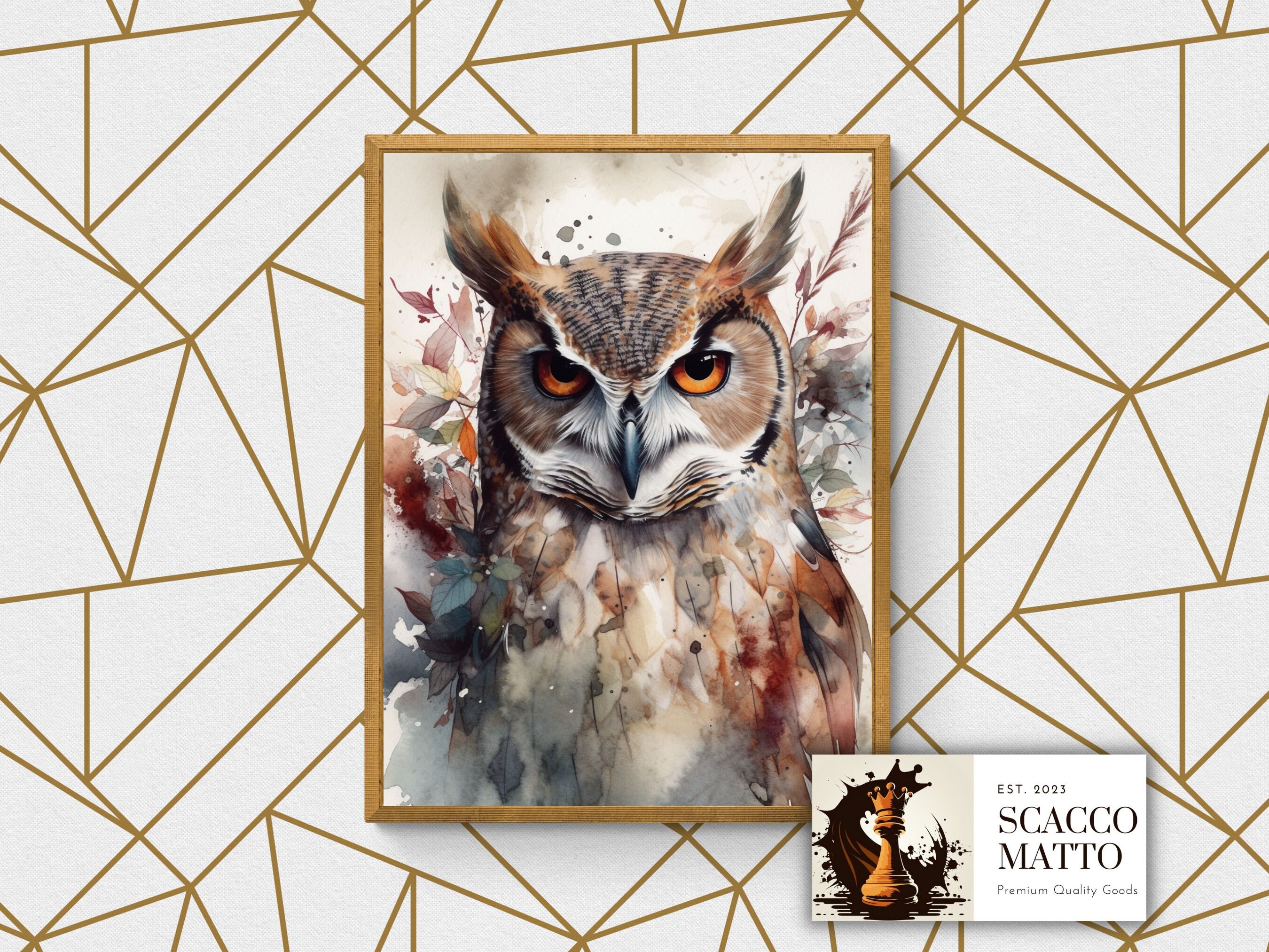 Boho Owl Watercolor Art Print, Bird Wall Art, Boho Great Horned Owl ...