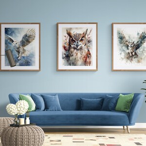 Boho Owl Watercolor Art Print, Bird Wall Art, Boho Great Horned Owl ...