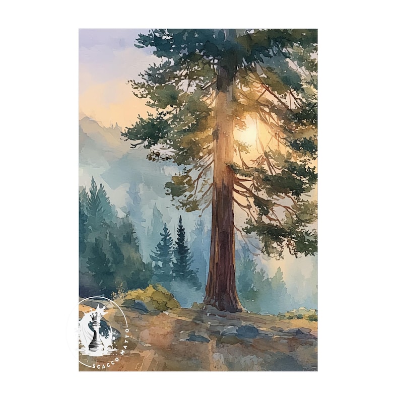 Sentinel Tree Watercolor Art Print – Sequoia National Park Landscape ...