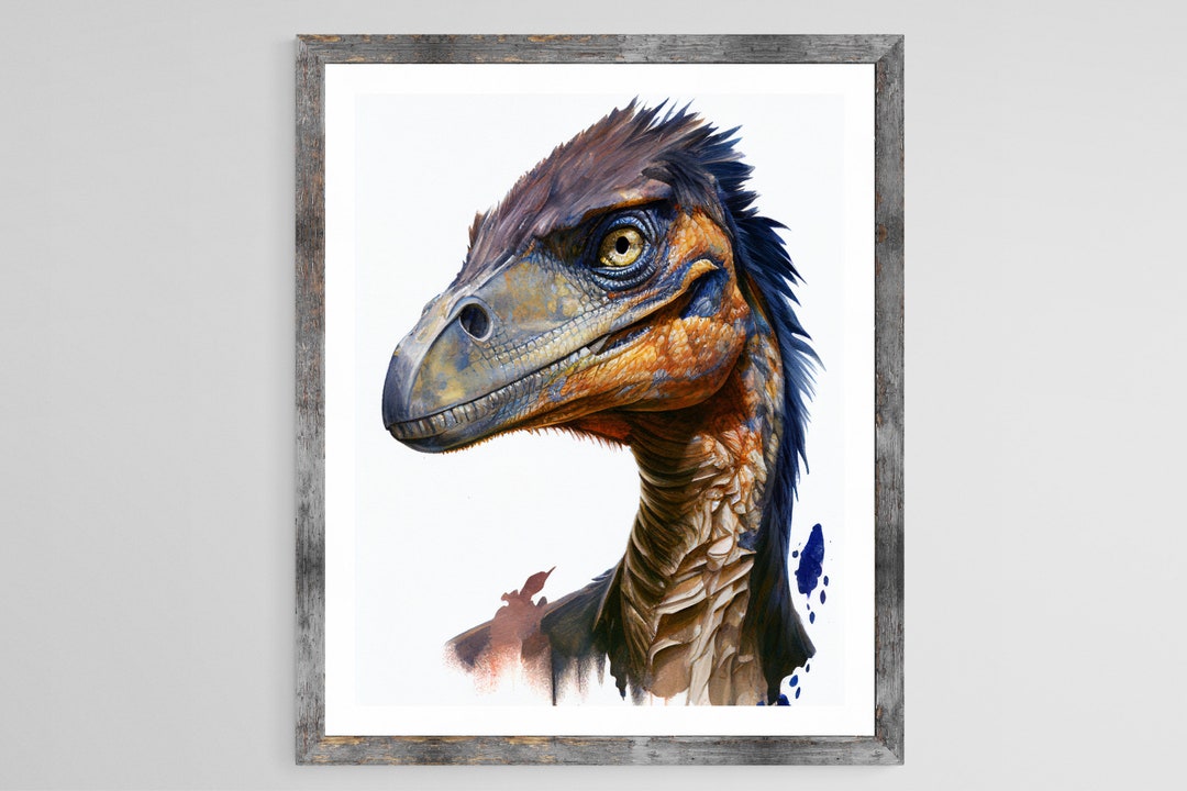 Realistic Velociraptor Dinosaur Wall Art – Watercolor Prehistoric Print ...