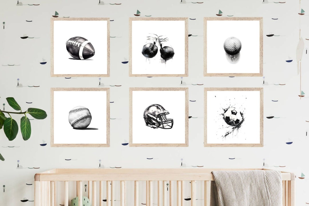 Sports Nursery Art Prints: Modern Black & White Set of 6 - Etsy