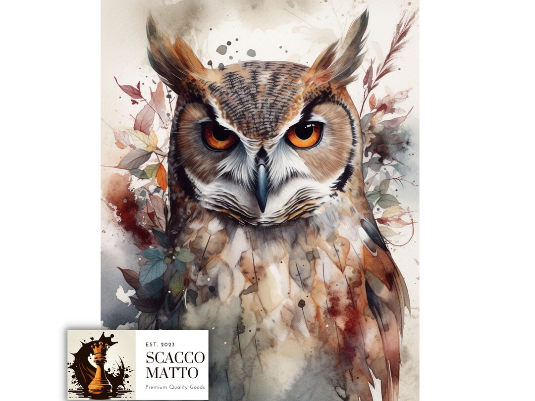 Boho Owl Watercolor Art Print, Bird Wall Art, Boho Great Horned Owl ...