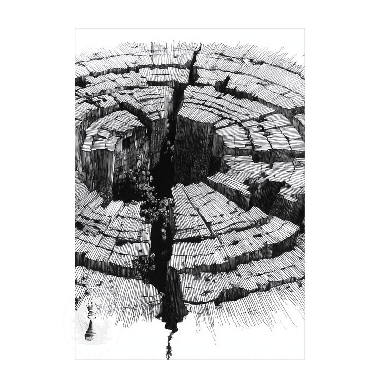 Tree Stump Cross Section Art – Monochrome Ink Illustration With Growth ...