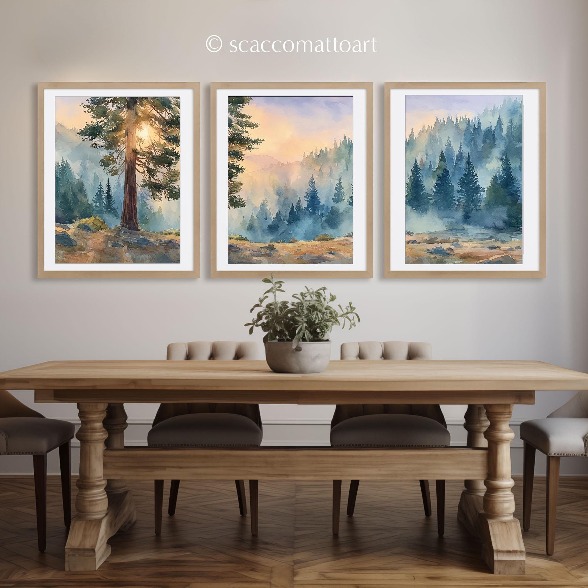 Sentinel Tree Watercolor Art Print – Sequoia National Park Landscape ...