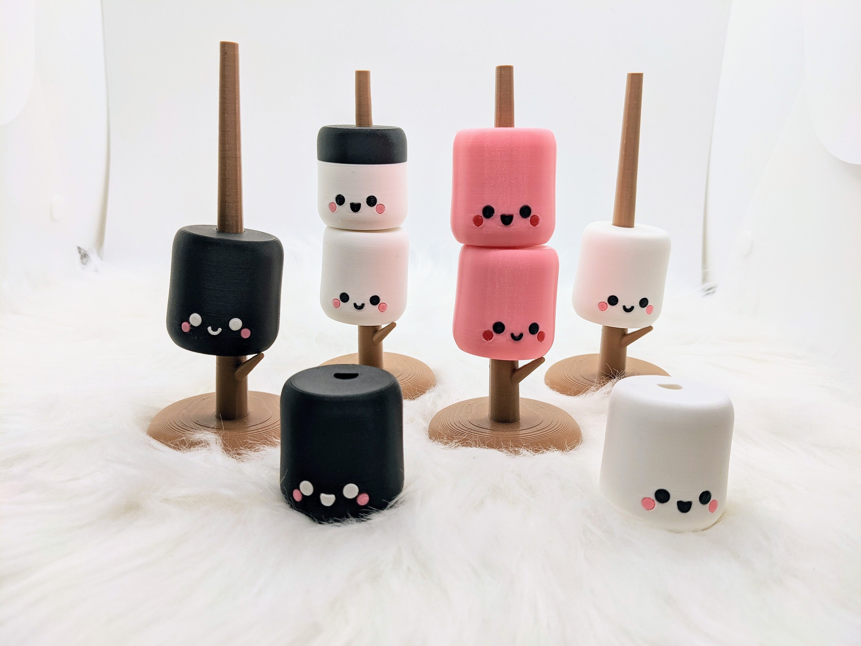 Kawaii Marshmallows on Roasting Stick - 3d Printed Computer Desk Decor ...