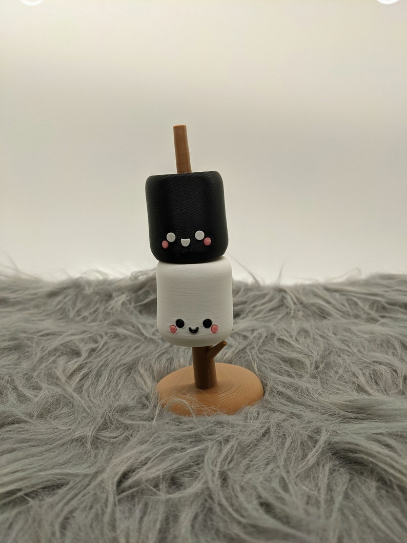 Kawaii Marshmallows on Roasting Stick - 3d Printed Computer Desk Decor ...
