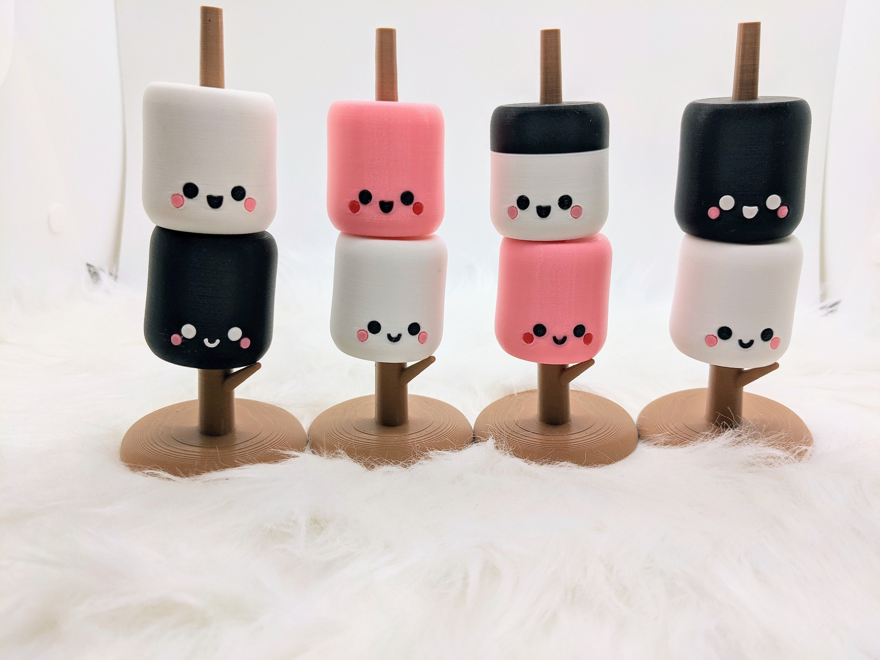 Kawaii Marshmallows on Roasting Stick - 3d Printed Computer Desk Decor ...