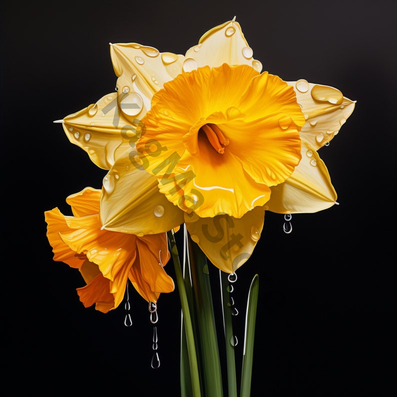 Personalize Digital Download Daffodil Decal Gift Vintage Flower Art ...